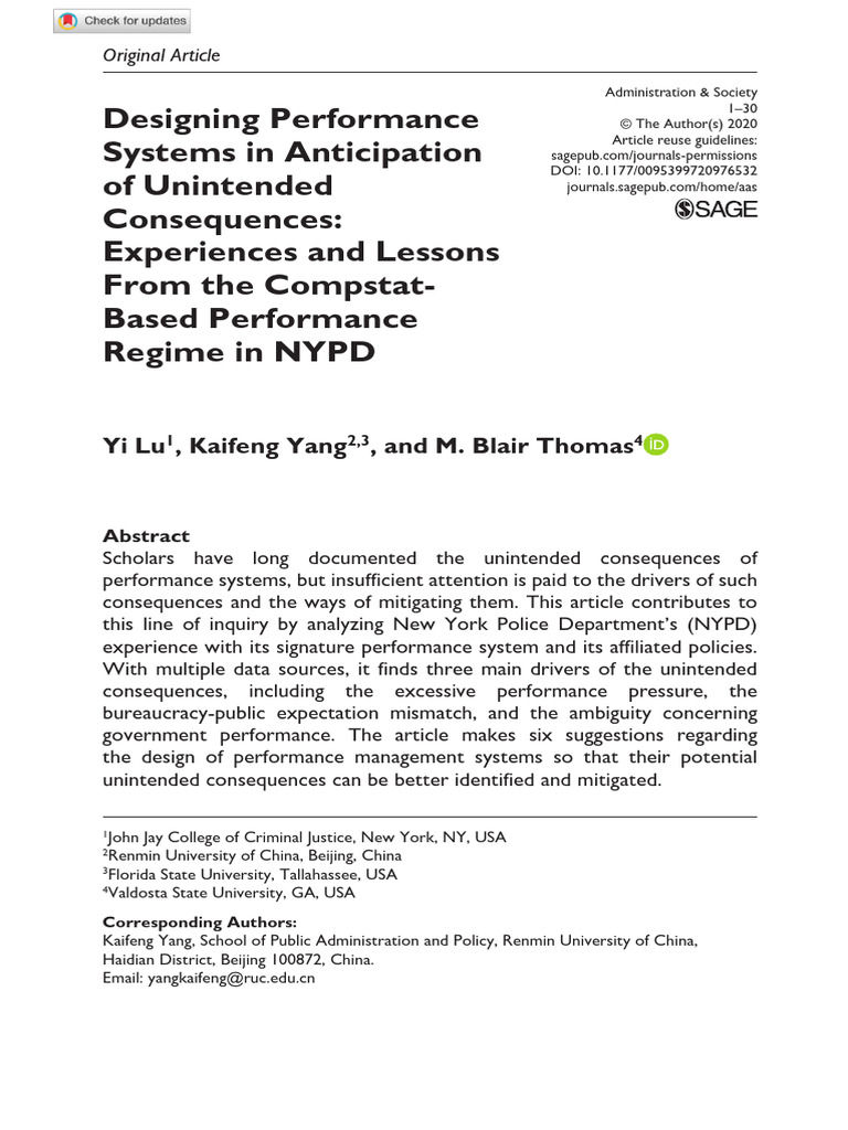 Designing Performance Systems in Anticipation of Unintended ...