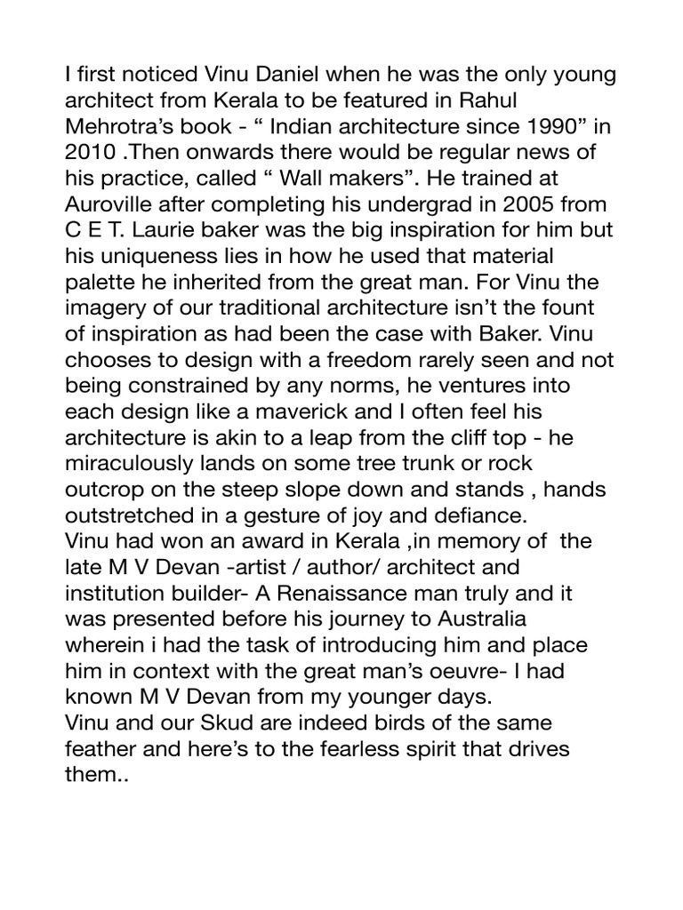 I First Noticed Vinu Daniel When He Was The Only Young Architect From | PDF