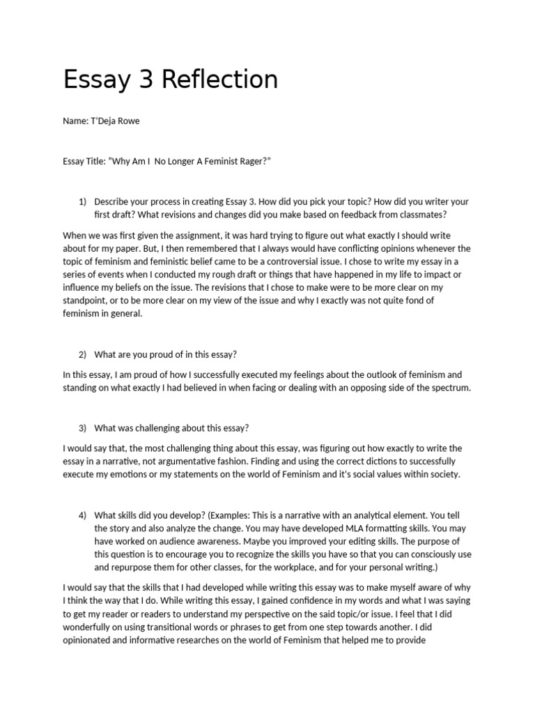Essay Reflection on Feminism Views | PDF | Essays | Feminism