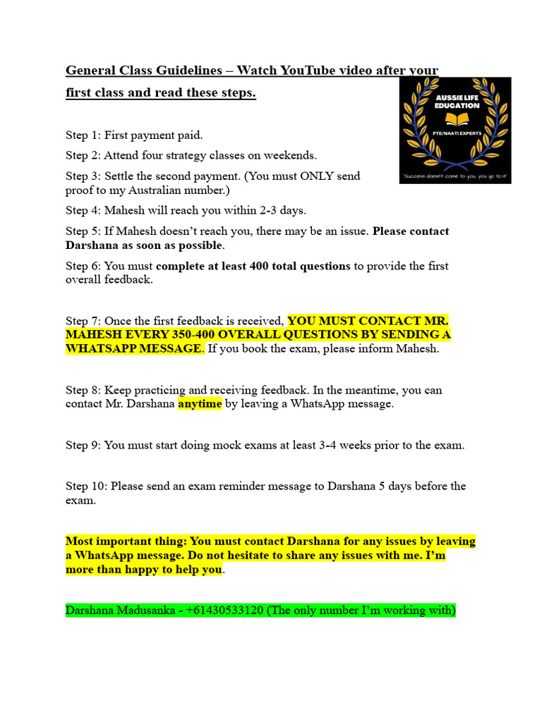 MUST READ - General Class Guidelines | PDF