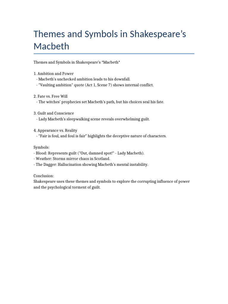 Macbeth Themes and Symbols | PDF