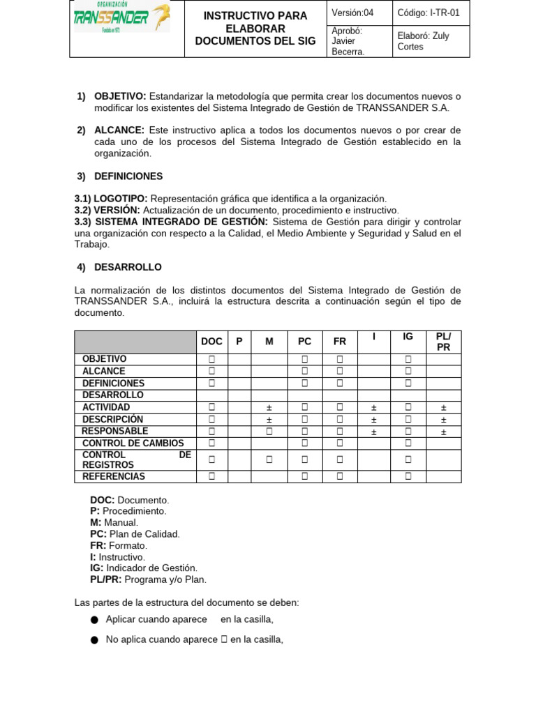 I-TR-01 Instructivo para Elaborar Documentos Del SIG | PDF | Sistema de información geográfica ...