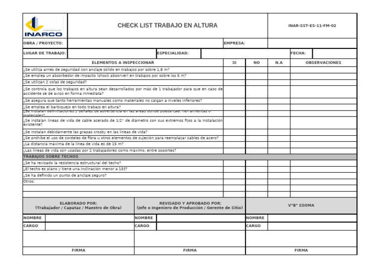 Checklist de Seguridad en Trabajo en Altura | PDF