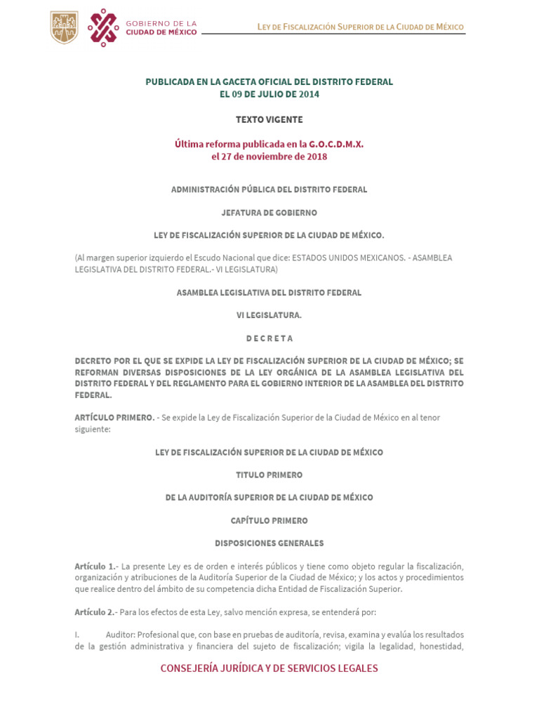Ley de Fiscalizacion Superior de La CDMX 2 | PDF | Auditoría | México
