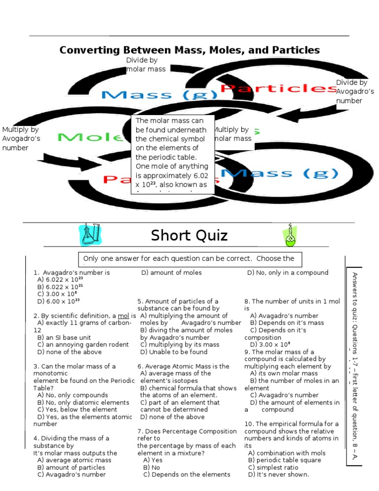 Chemistry Quiz on Moles & Mass | PDF | Mole (Unit) | Quantity