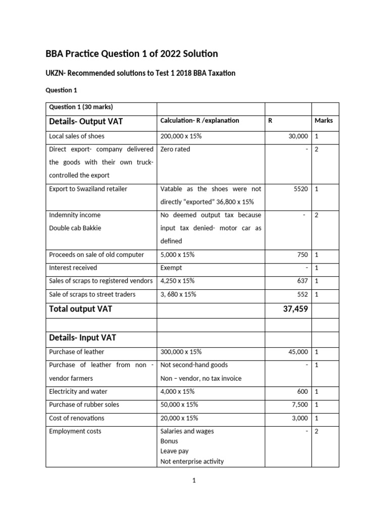 BBA Taxation Output and Input VAT Analysis | PDF | Value Added Tax | Taxes