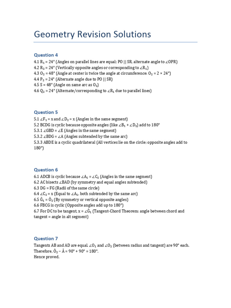 Geometry Revision Solutions | PDF