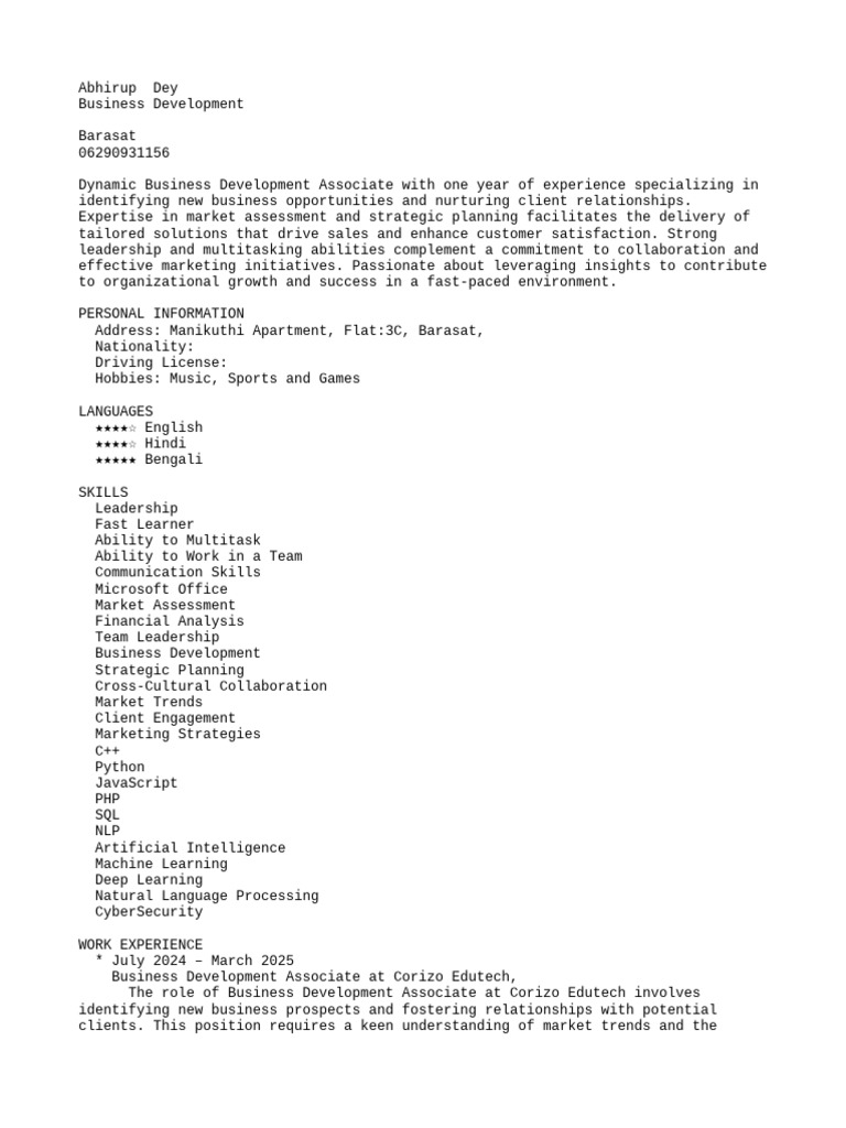 Abhirup Dey - Resume - Business Development | PDF | Educational Technology | Strategic Planning