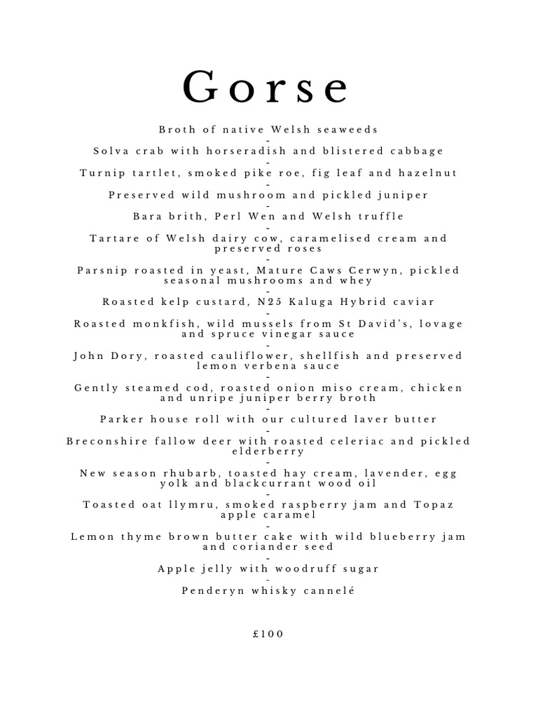 Gorse 10 Course Menu PDF | PDF