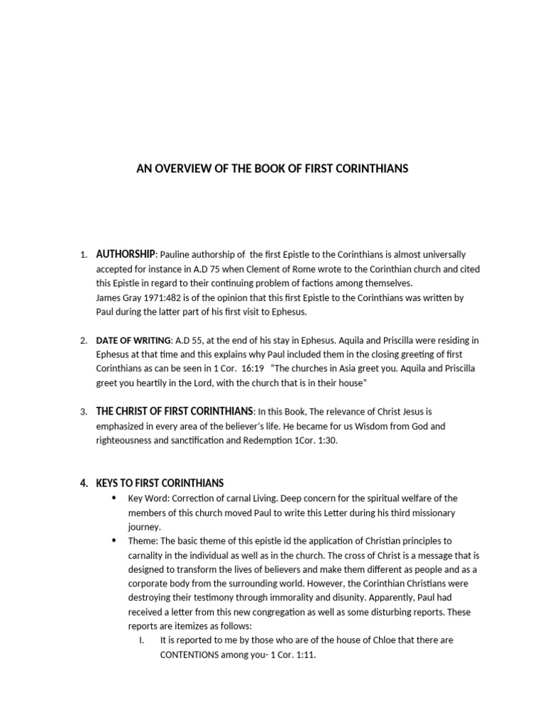 Book of Corinthians - An Overview | PDF | First Epistle To The ...