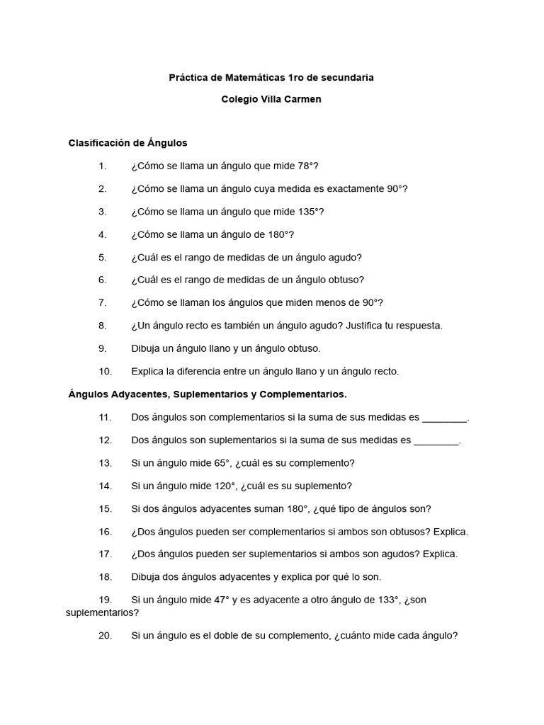 Clasificación y Tipos de Ángulos | PDF | Perpendicular | Ángulo