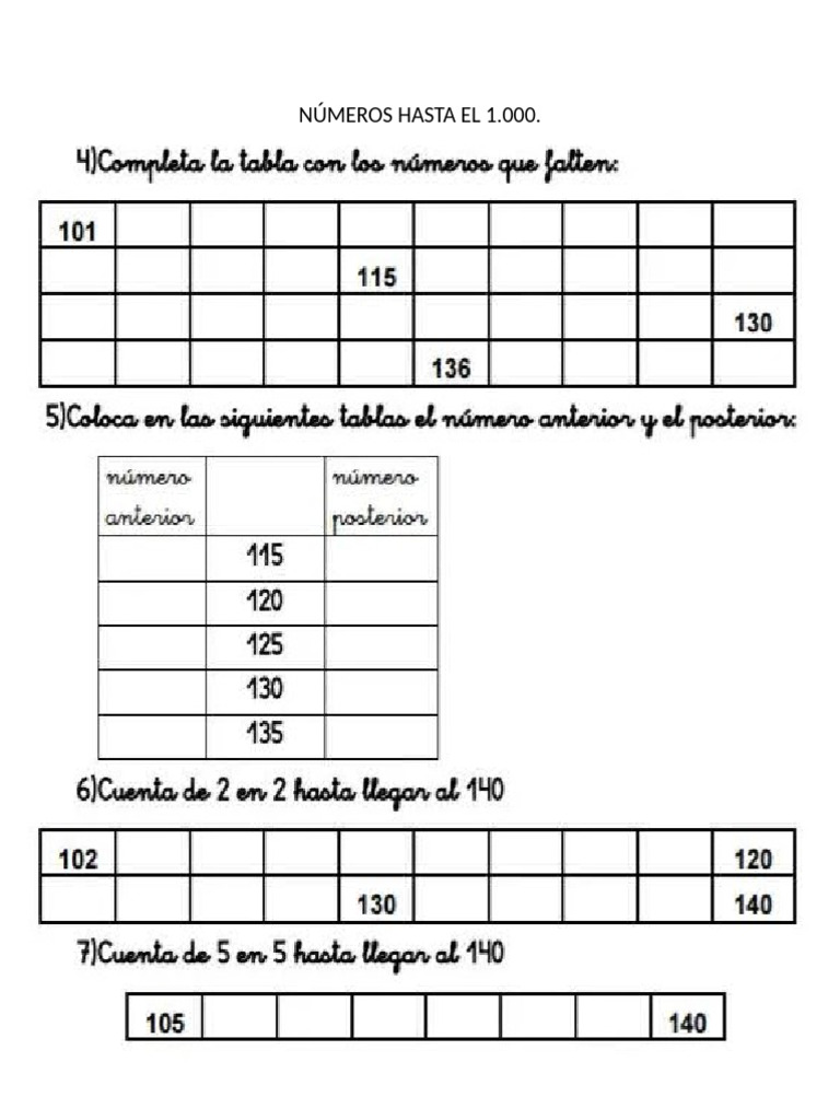 Números Hasta El 1000 | PDF