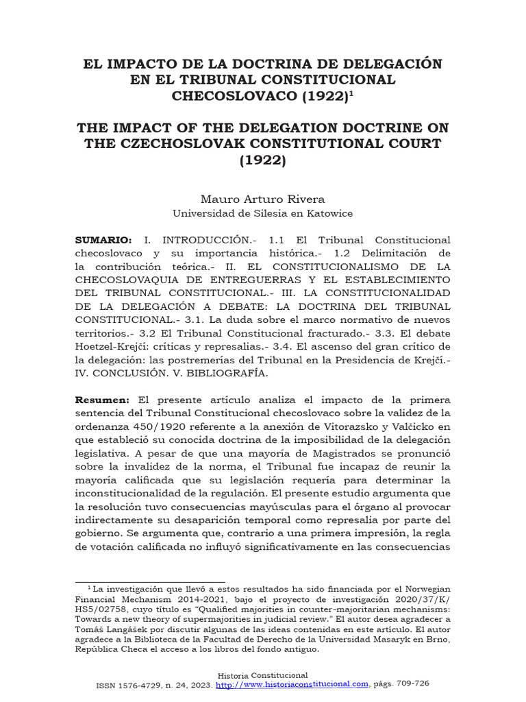 El Impacto de La Doctrina de Delegación en El Tribunal Constitucional Checoslovaco (Mauro A ...
