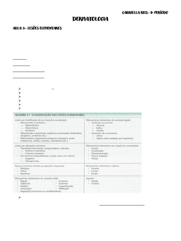 Lesões Elementares em Dermatologia | PDF | Pele | Cor