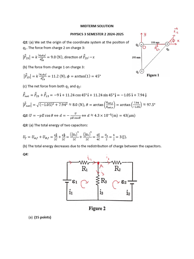 Physics3 Sem2 24 25 Midterm Answers | PDF