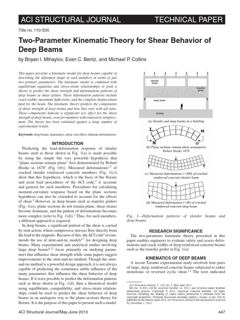 Two-Parameter kinematic theory for shear behavior of deep beams | PDF ...