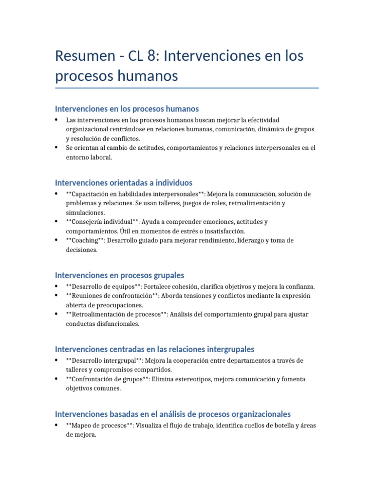 Intervenciones para Mejorar Procesos Humanos | PDF