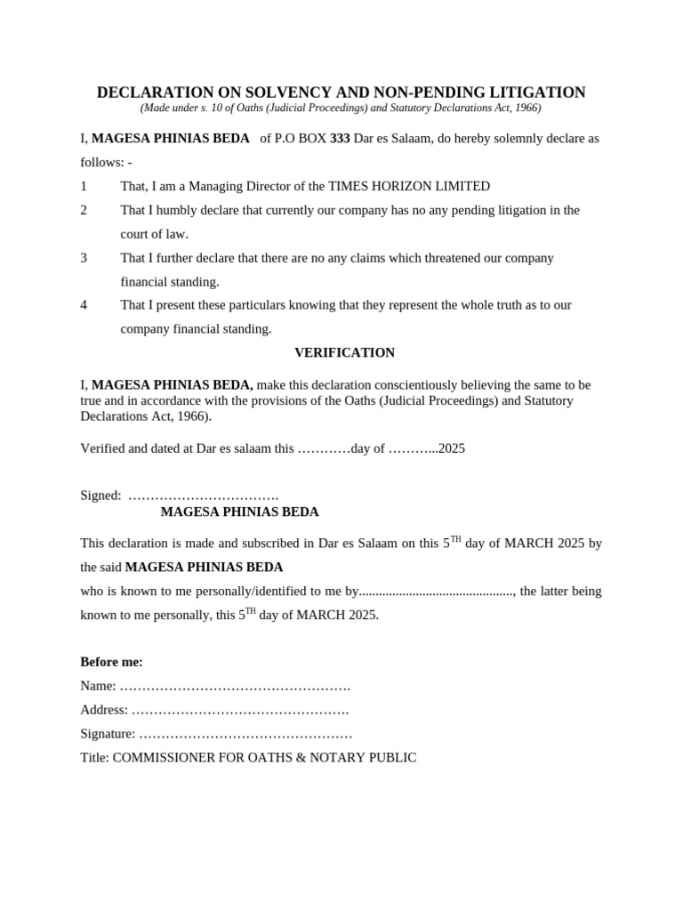 DECLARATION OF NON Litigation | PDF