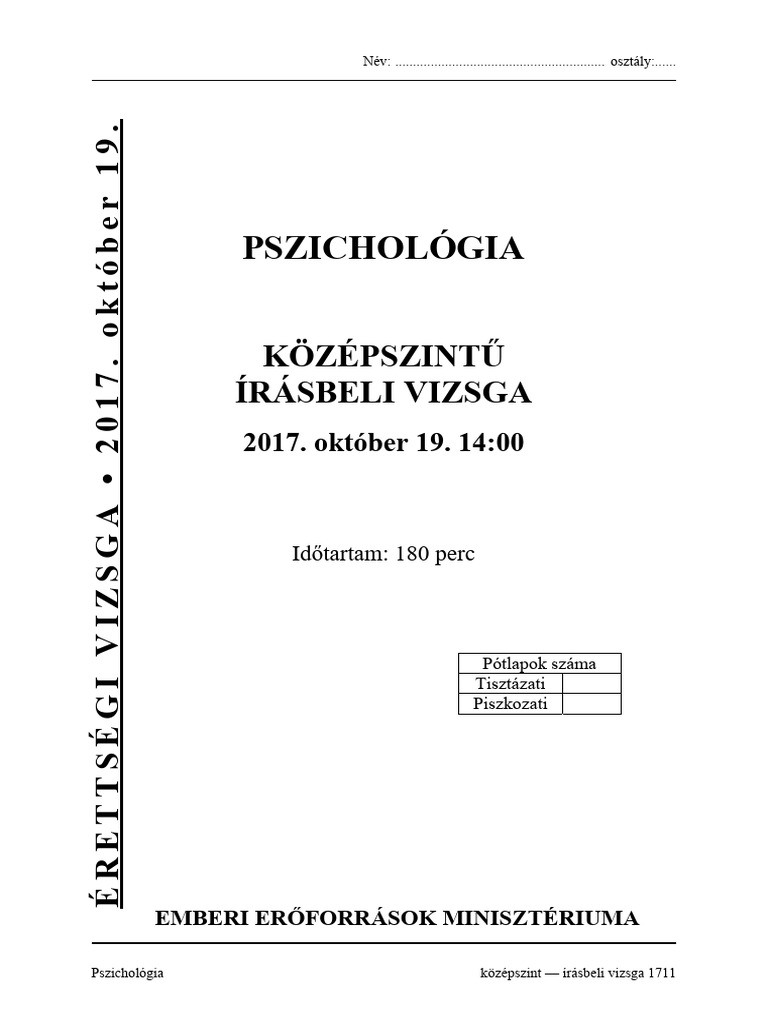 Pszichologia Erettsegi 2017 Okt | PDF