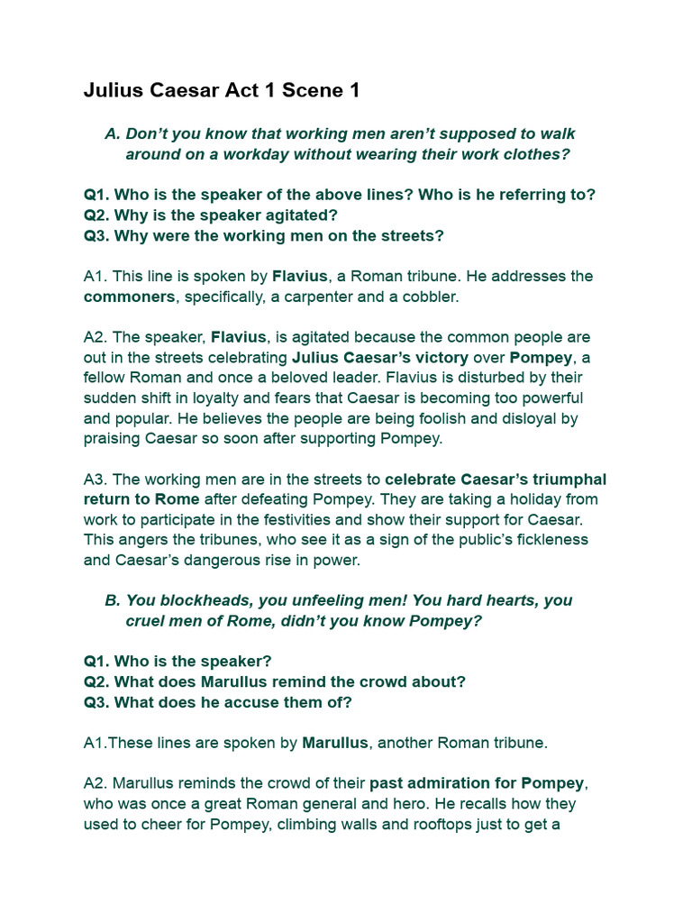 Julius Caesar Act 1 Scene 1 | PDF | Julius Caesar | Pompey