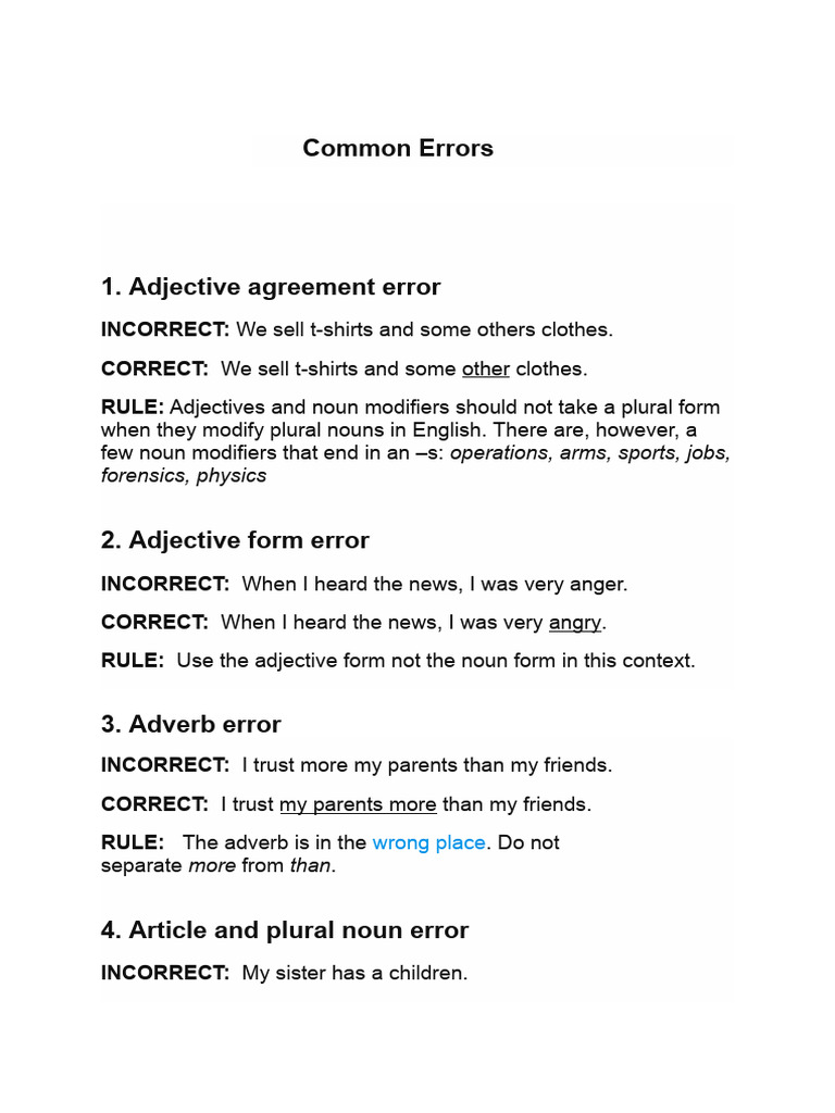 Common English Grammar Errors Explained Pdf Grammatical Number Verb