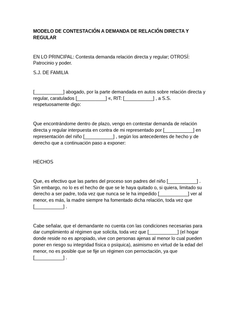 Modelo de Contestación A Demanda de Relación Directa y Regular | PDF ...