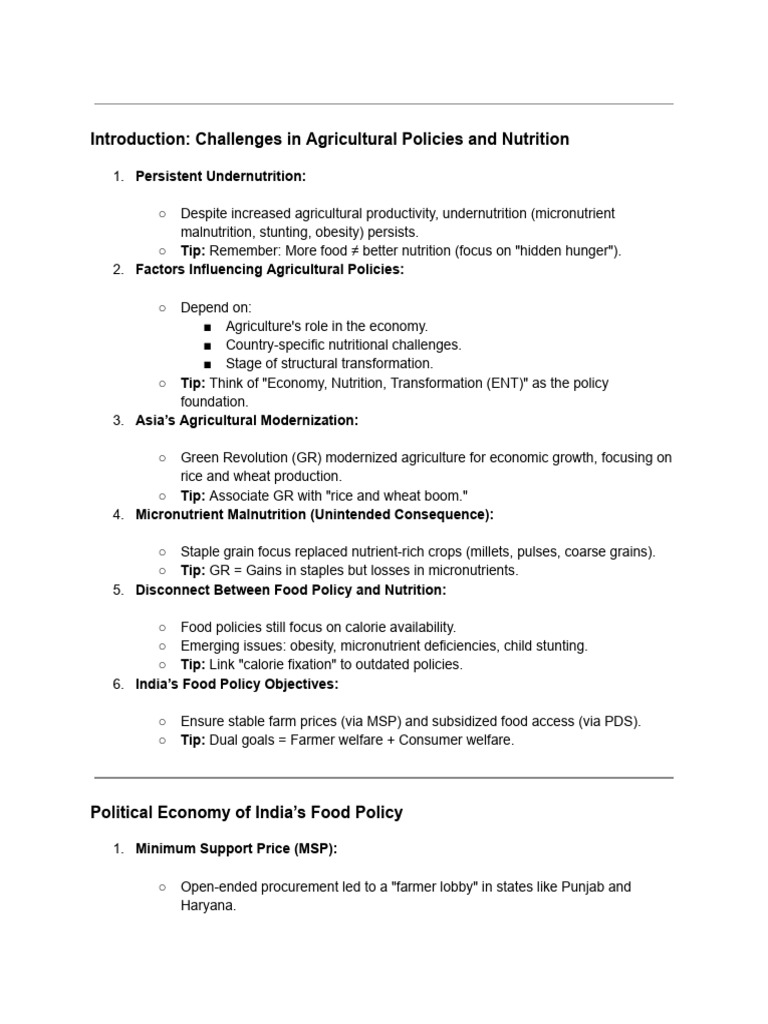 Introduction - Challenges in Agricultural Policies and Nutritions | PDF ...