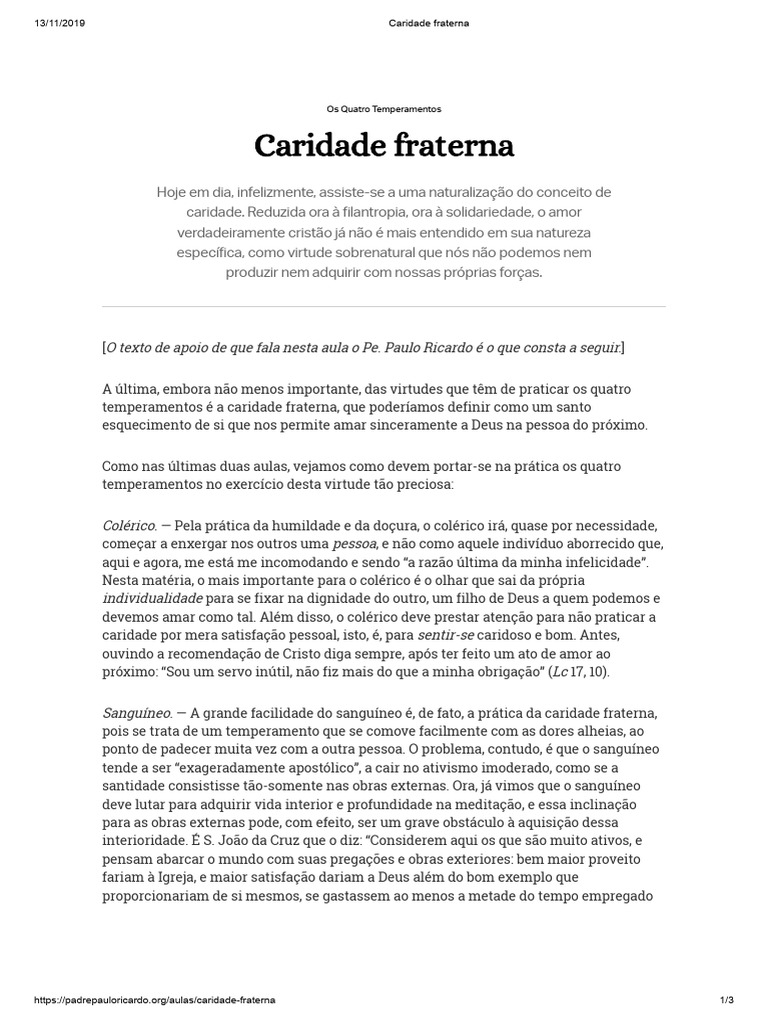 Caridade Fraterna e os Temperamentos | PDF | Amor | Oração