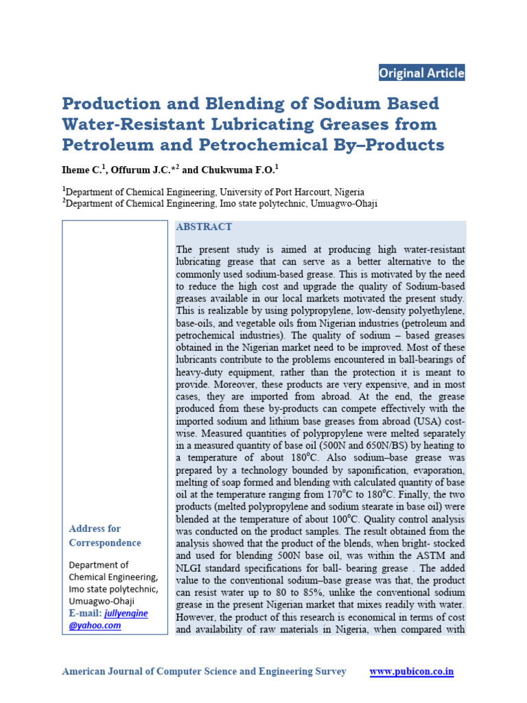 Water-Resistant Sodium Grease Production | PDF | Materials | Chemical ...