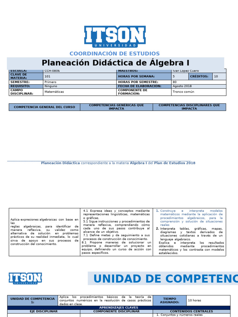 1 Algebra I Formato Planeacion Didactica 2018 | PDF | Plan de estudios | Números