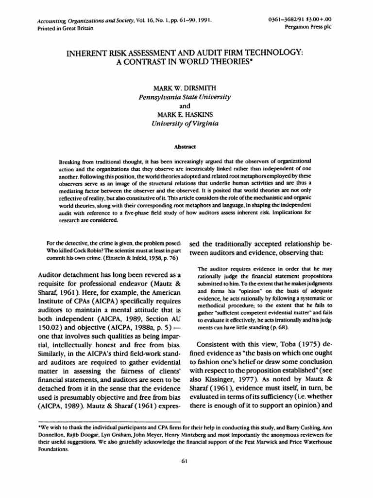 Inherent Risk Assessment and Audit Firm | PDF | Hypothesis | Knowledge