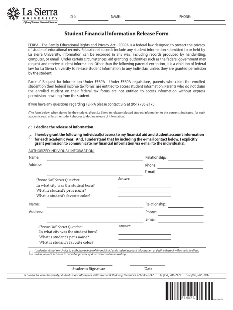 Financial Release Form (FINREL) | PDF