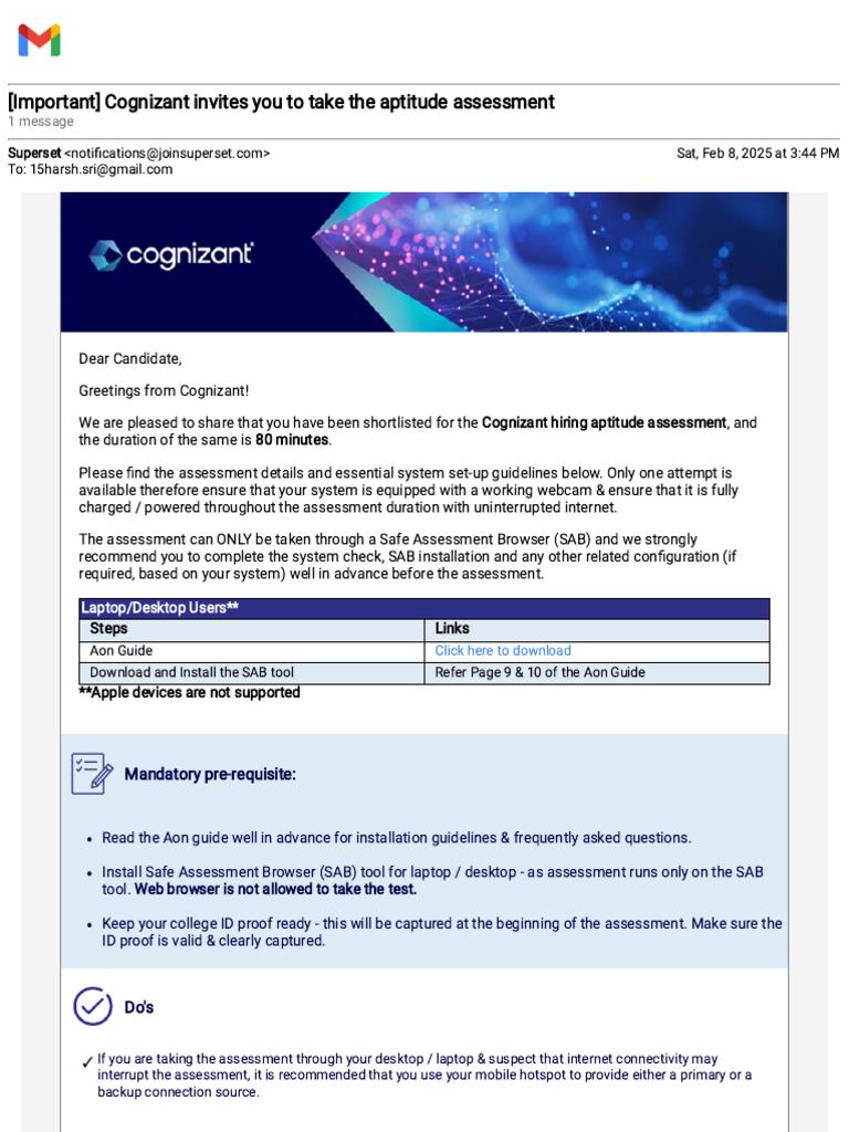 Cognizant - (Important) Cognizant Invites You To Take The Aptitude ...