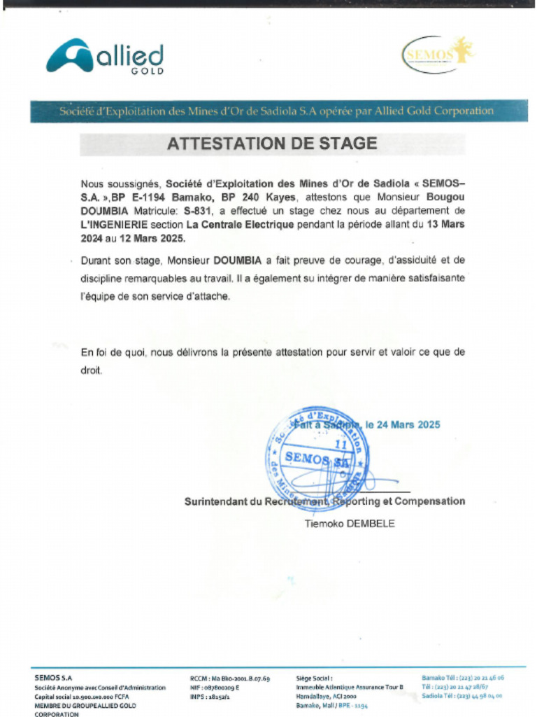 Attestation Bougou Doumbia | PDF