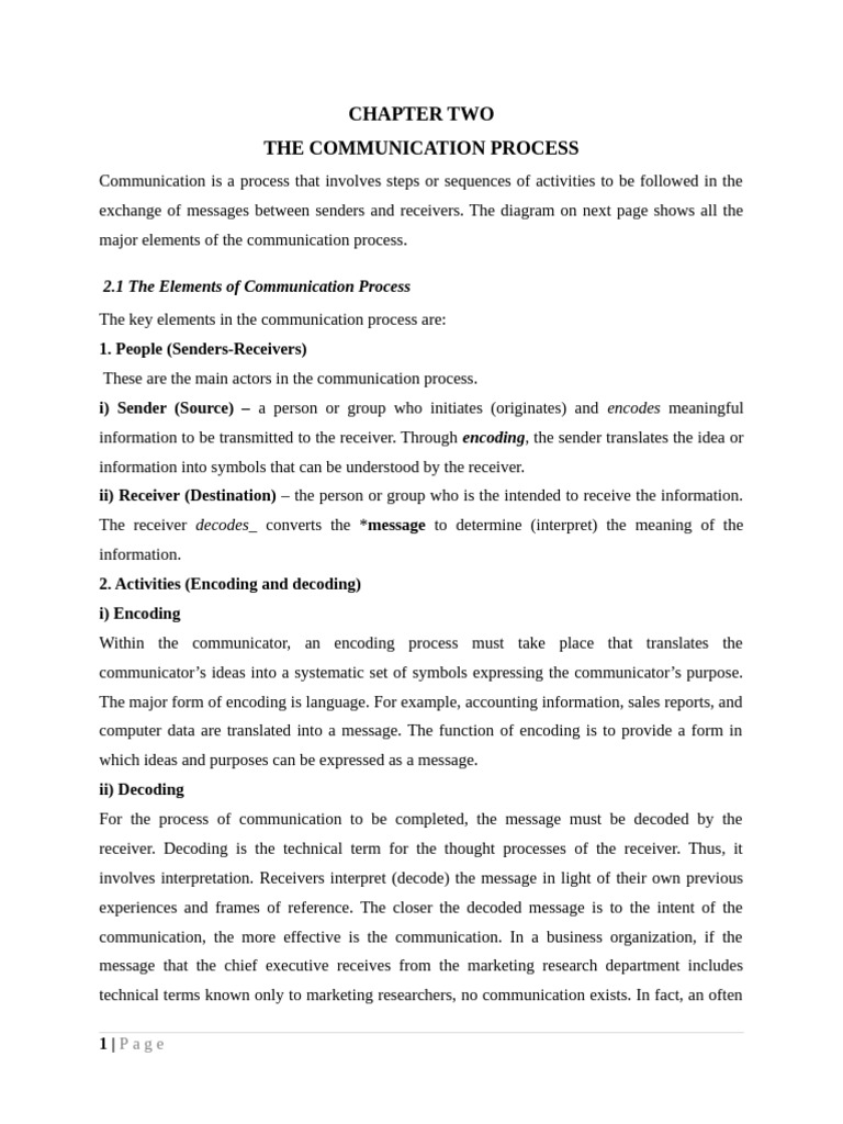 Chapter 2 ELEMENTS OF THE COMMUNICATION PROCESS | PDF | Communication | Nonverbal Communication