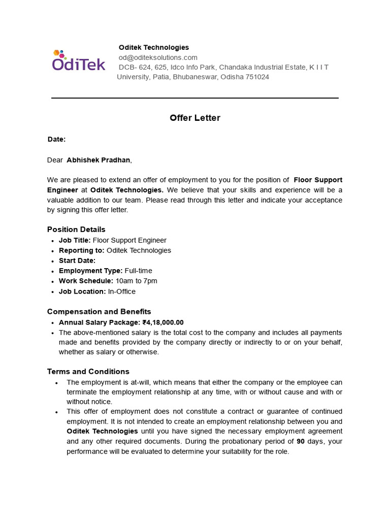 IDCO Salary Offer for Floor Support Engineer | PDF | Employment | Salary