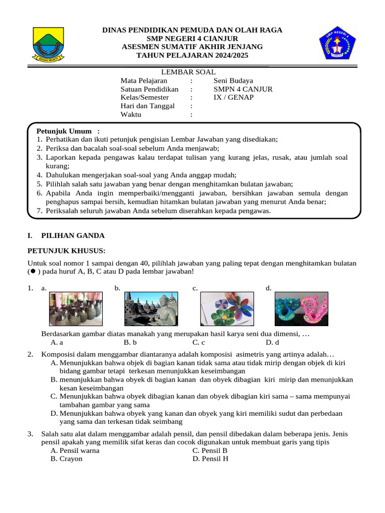 Soal ASAJ Seni Budaya 2025 | PDF