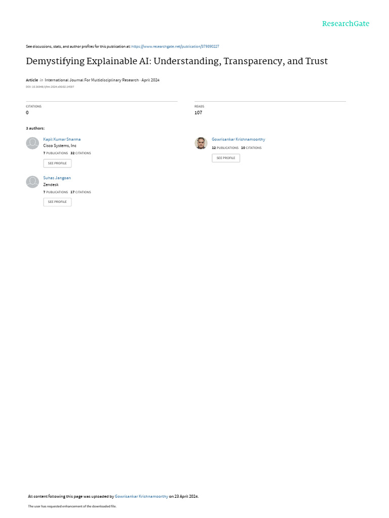 Demystifying Explainable AI: Understanding, Transparency, and Trust | PDF | Artificial ...