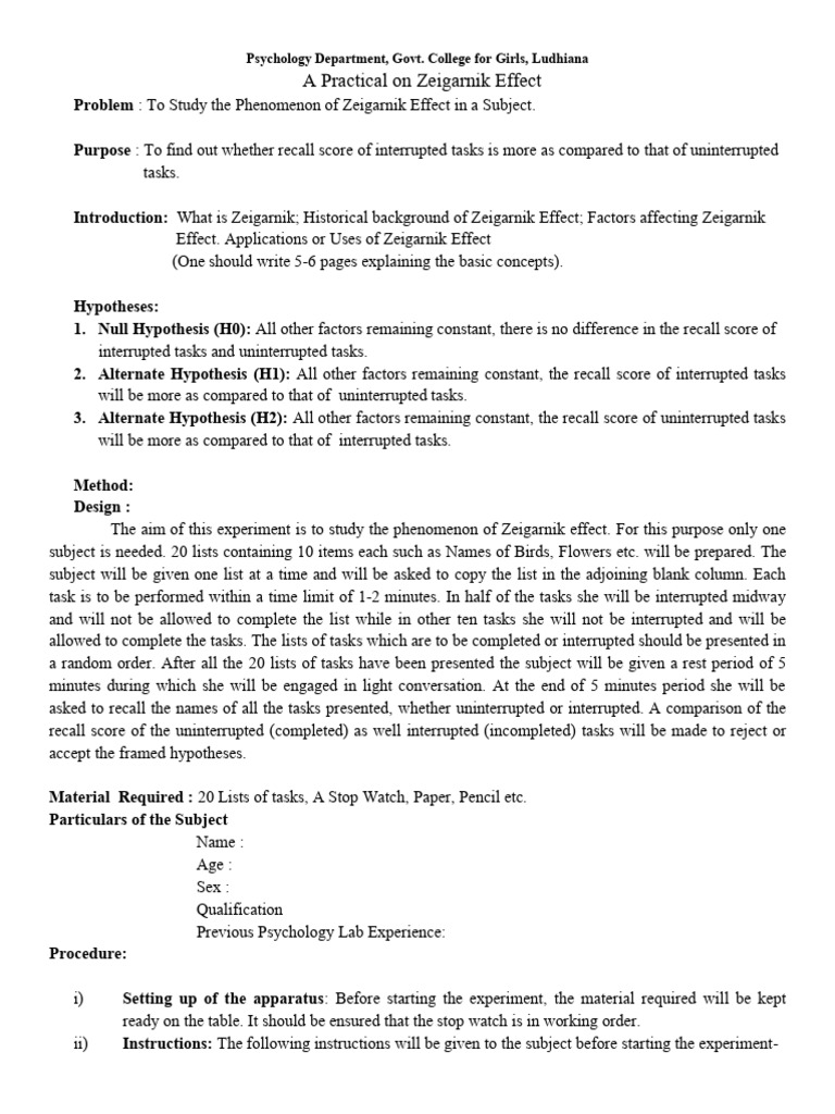 Zeigarnik Effect Practical 2022 | PDF | Experiment | Hypothesis