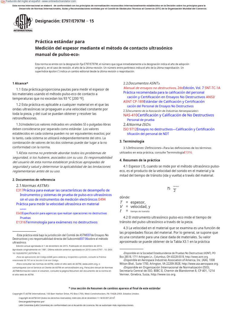 STANDARD ASTM-E797-Rev15 1Y2S6.en - Es | PDF | Ultrasonido | Medición