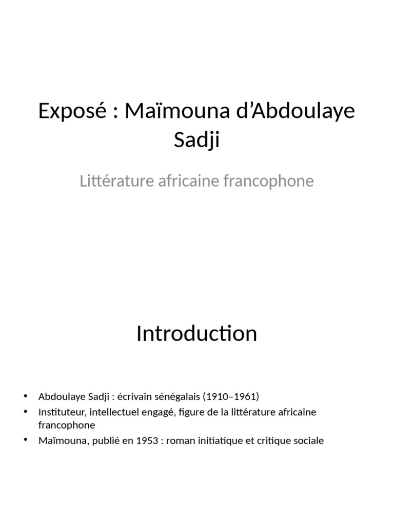 Exposé sur "Maïmouna" d'Abdoulaye Sadji | PDF