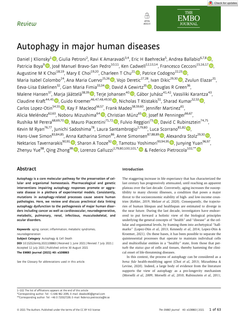 Klionsky Et Al 2021 Autophagy in Major Human Diseases | PDF | Autophagy | Cell Biology