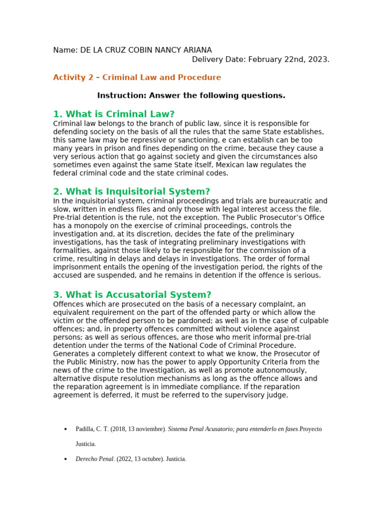 Activity 2 - Criminal and Law Procedure | PDF | Crime & Violence | Crimes