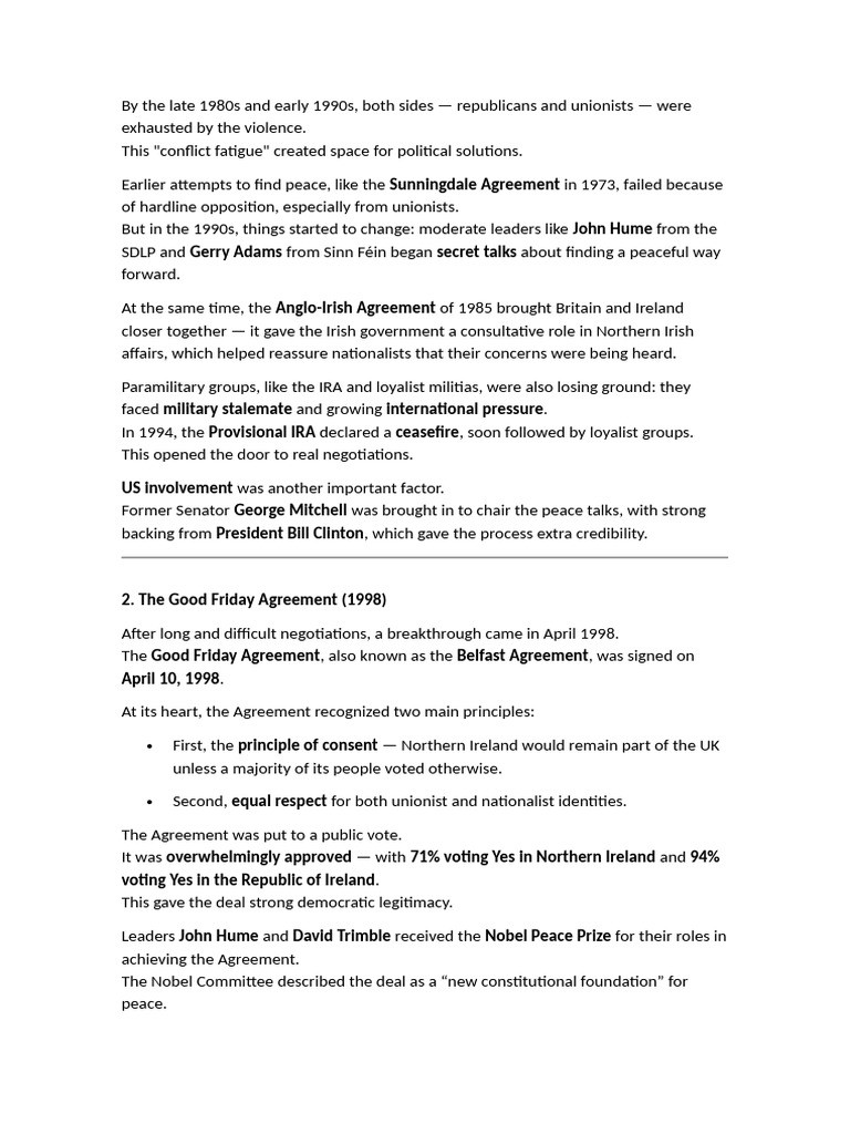 Good Friday Agreement: Peace in Northern Ireland | PDF | Unionism In ...