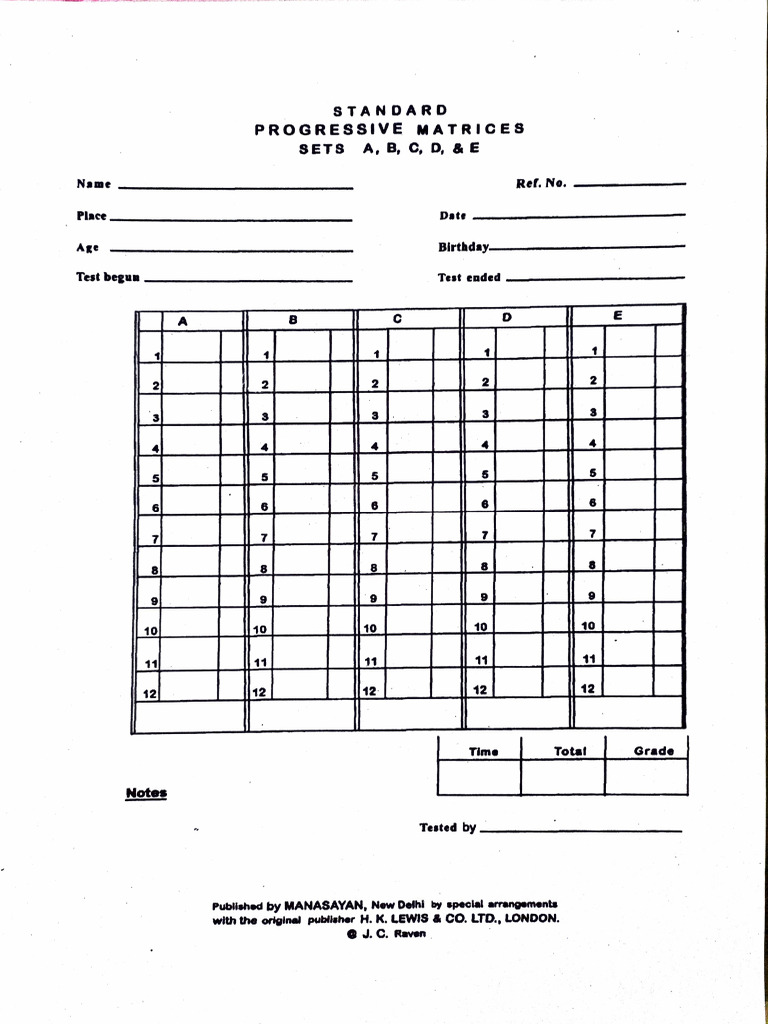 Raven's SPM Response Sheet | PDF