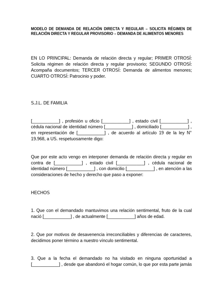 Modelo de Demanda de Relación Directa y Regular - Solicita Régimen de ...