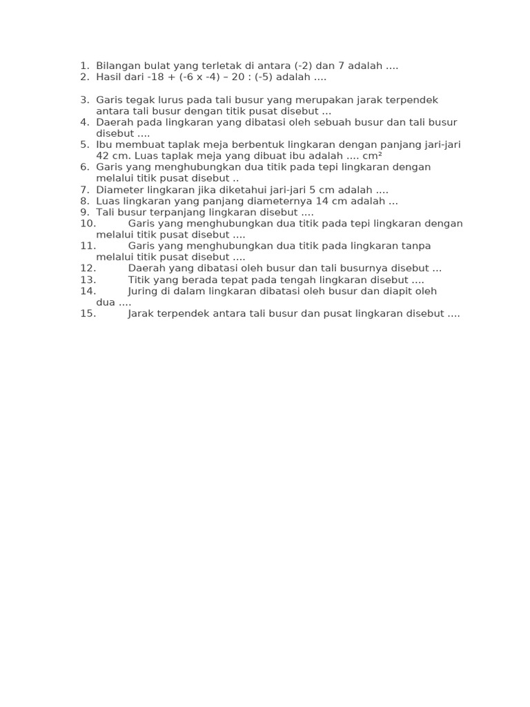 Bilangan Bulat Yang Terletak Di Antara | PDF