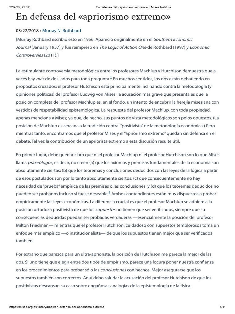 Rothbard - en Defensa Del Apriorismo Extremo | PDF | Empirismo | Axioma