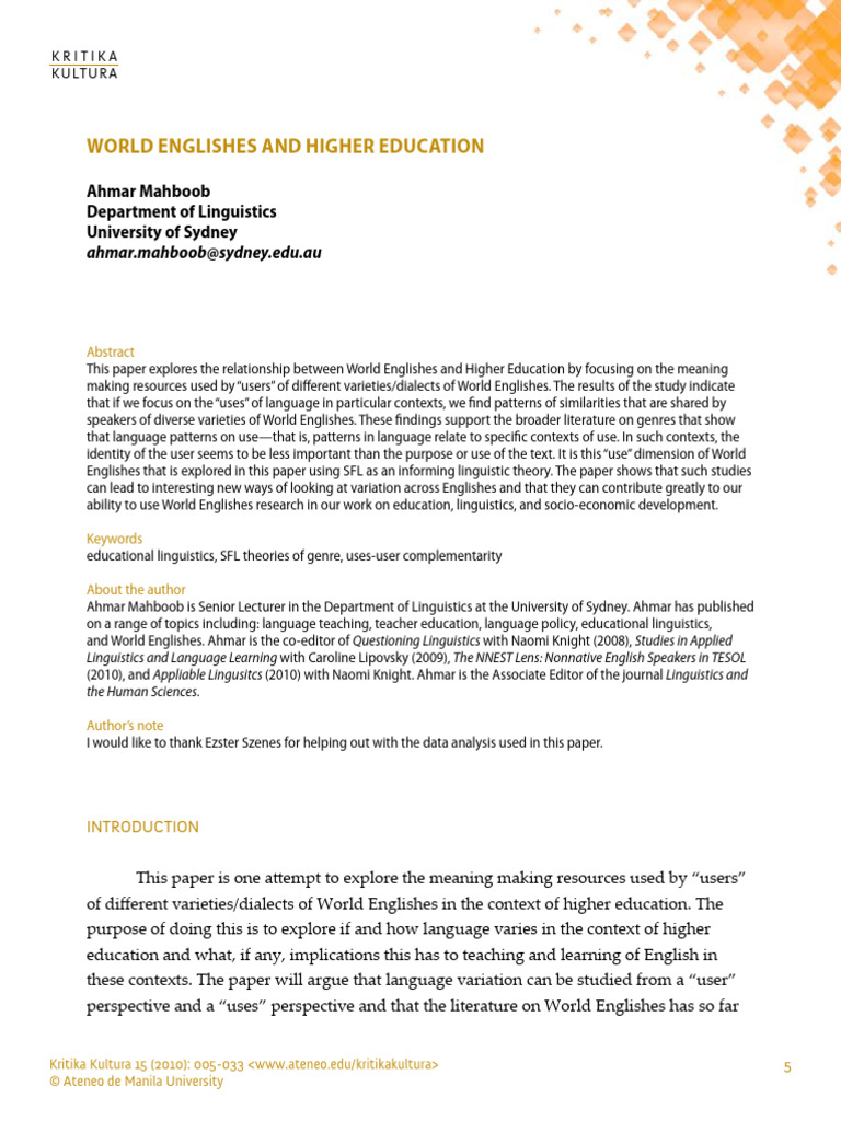 World Englishes and Higher Education-3 | PDF | Linguistics | Human ...