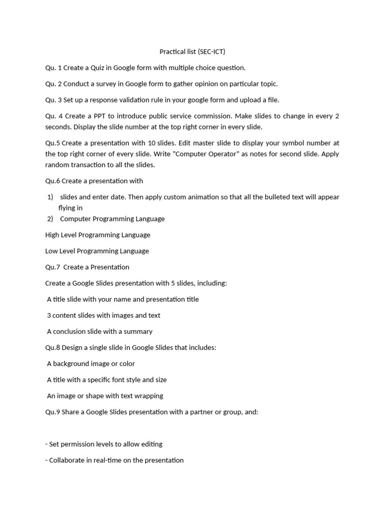 Practical list(SEC-BCA) | PDF | Spreadsheet | Computing